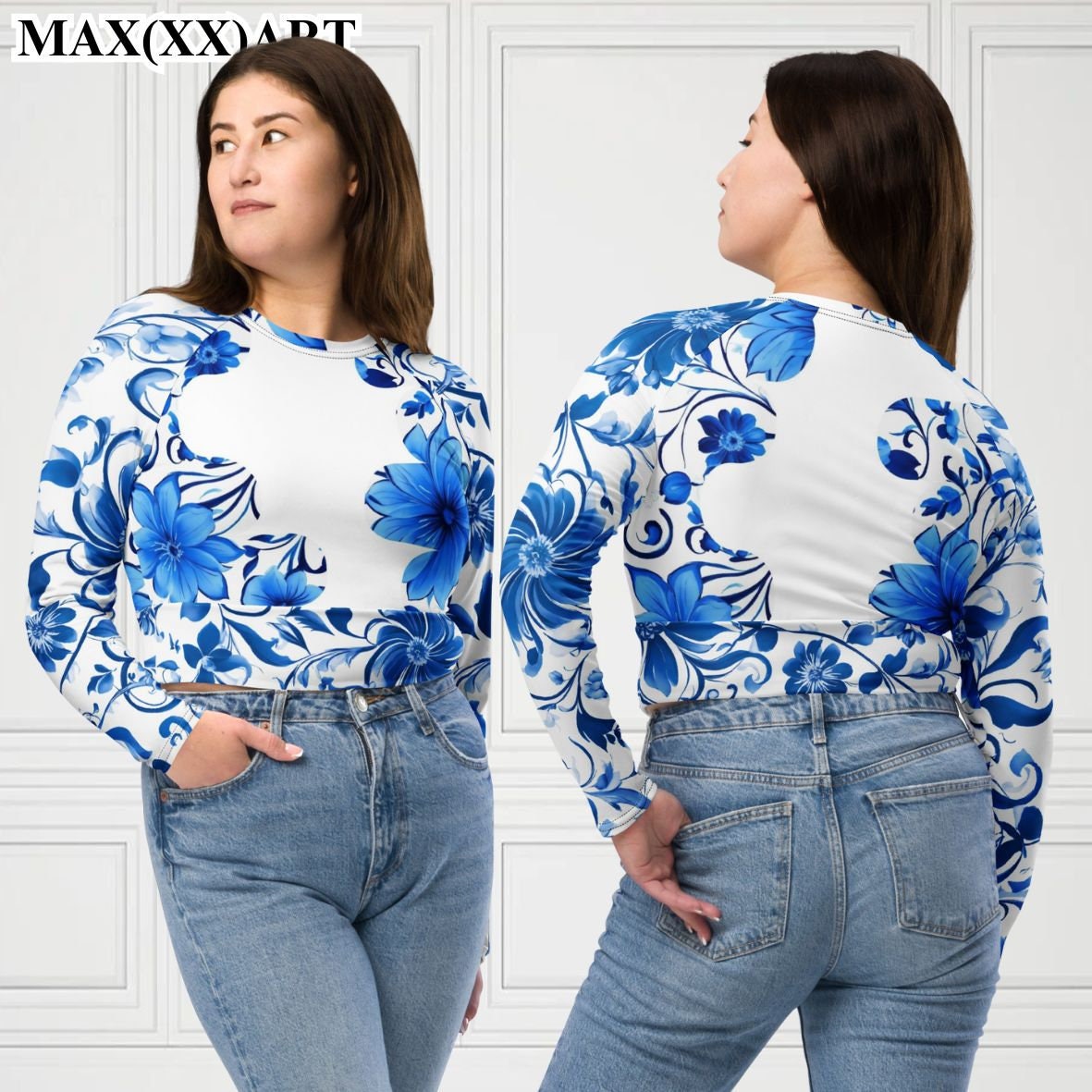Women Set, Dutch Delft's Blue Style Neo Traditional Crop Top & High ...