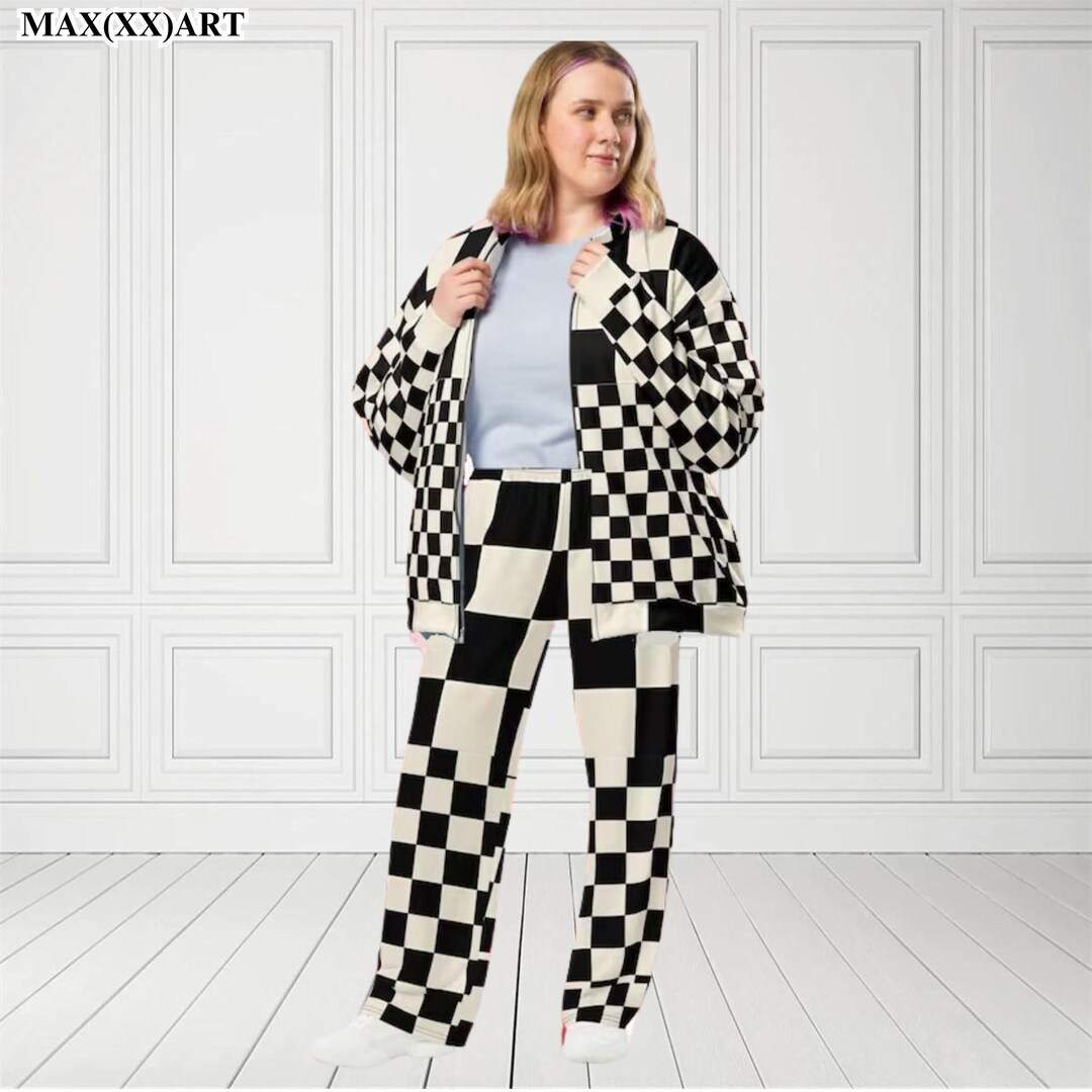 Fashion Forward Unisex Checkerboard Print 2 Piece Set Bomber Jacket ...
