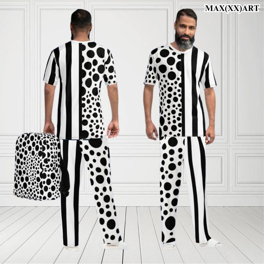 YK Polka Art Inspired Men's Crew T-shirt and Wide Leg Unisex Pants Set ...