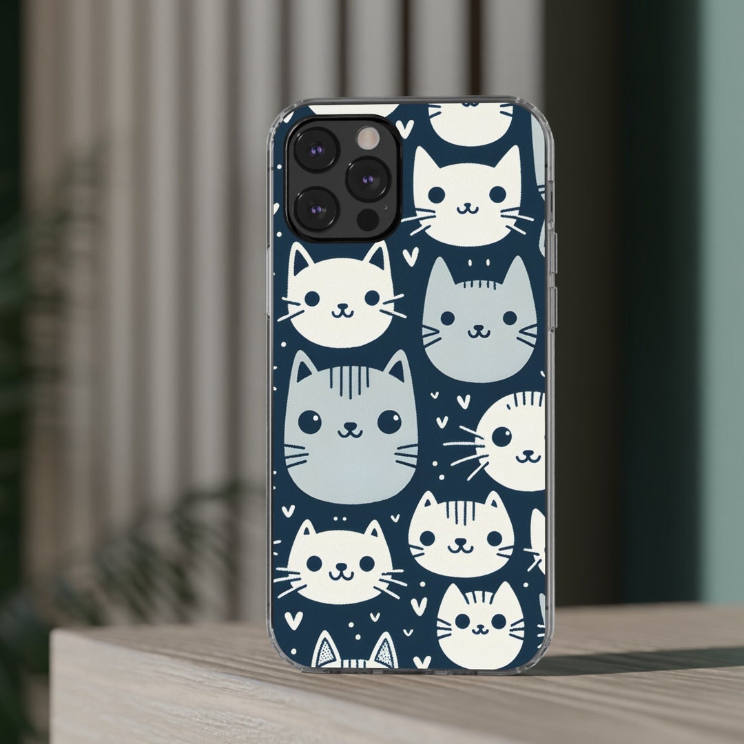 Cute Kawaii Cats Kitten Line Art Phone Case Cover for iPhone 15 14 13 ...