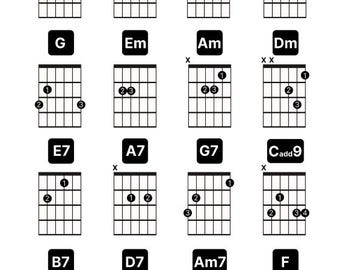 Beginner Guitar Chord Chart Printable, Essential Chords Cheat Sheet for ...