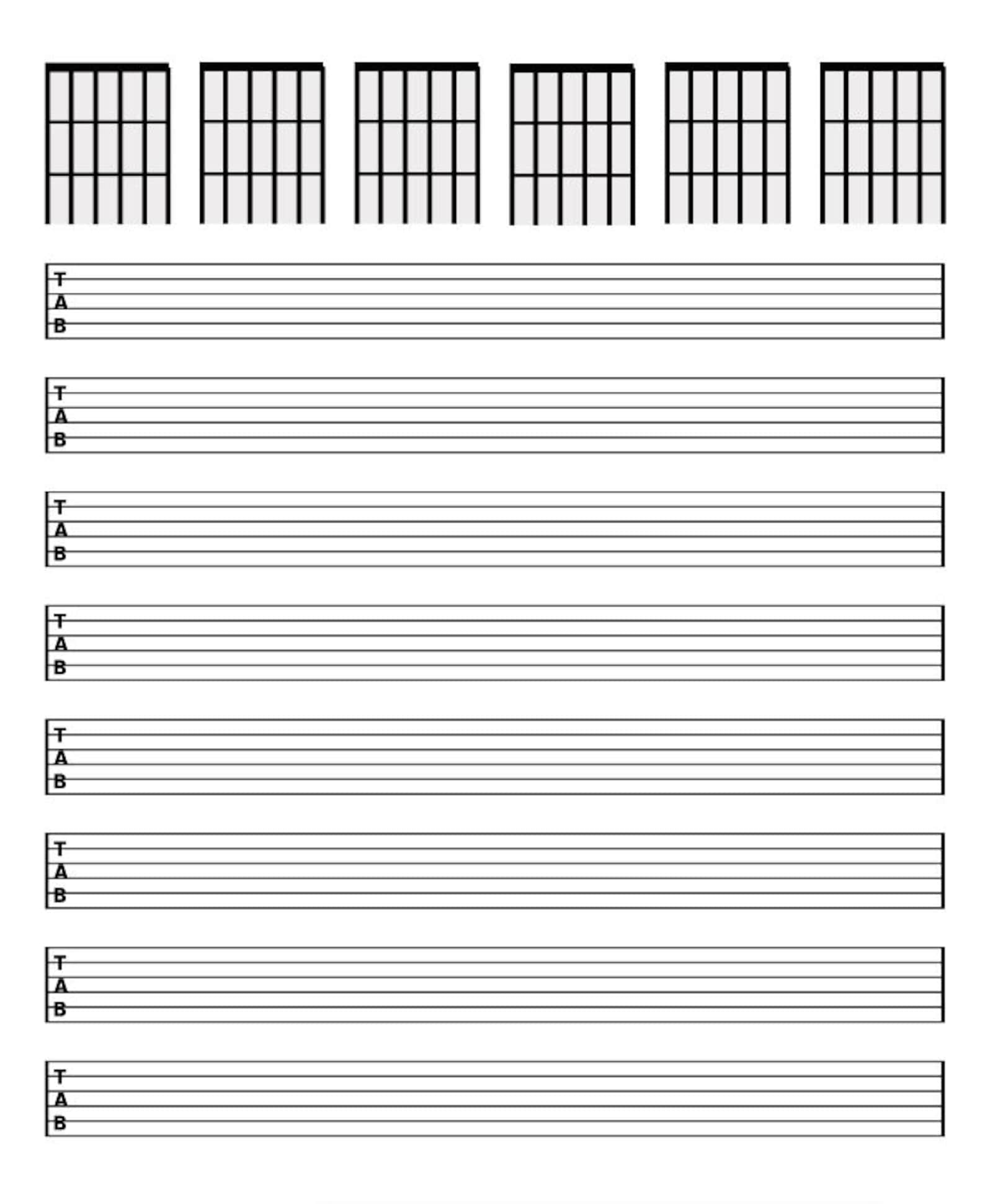 Blank Chord Charts With TAB for Guitar, Download and Print, Standard U ...