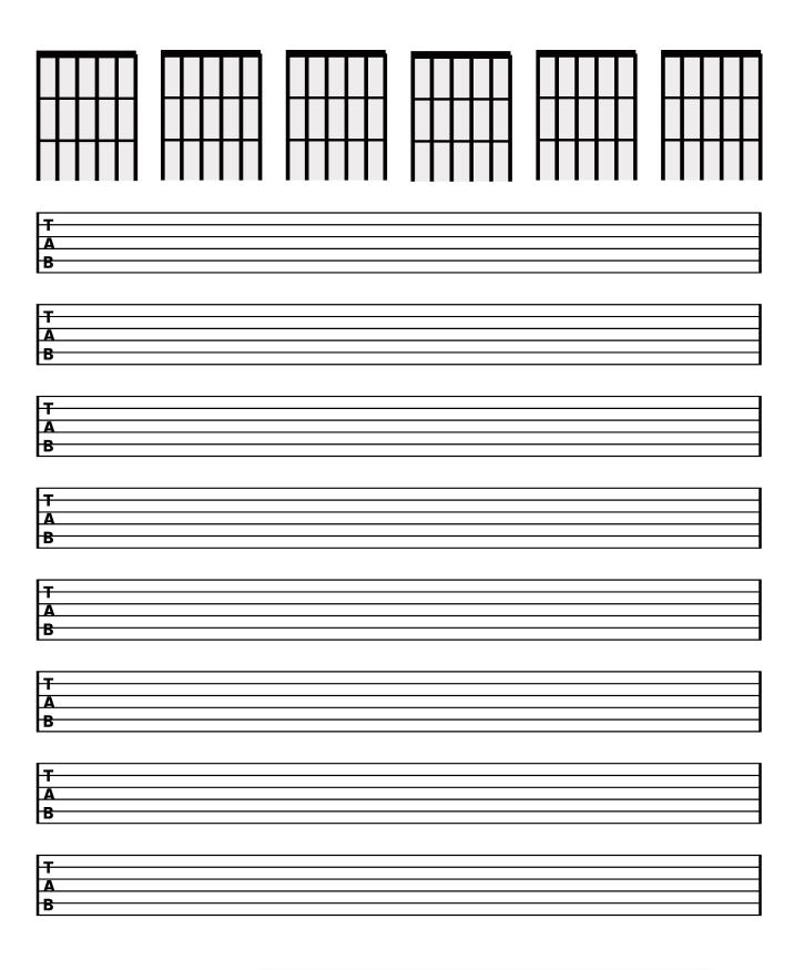 Blank Chord Charts With TAB for Guitar, Download and Print, Standard U ...