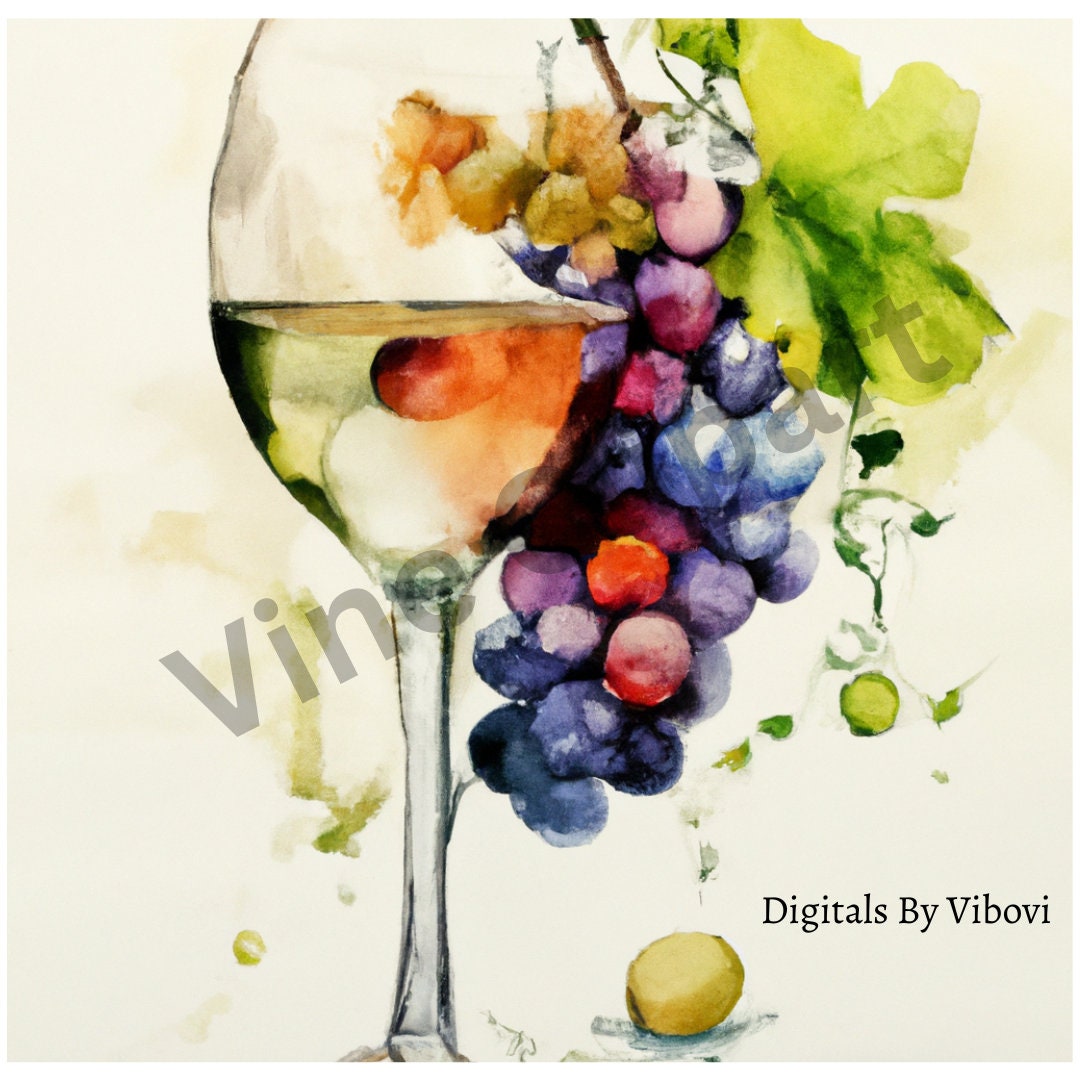 Watercolor Wine and Grapes Clipart, White and Red Wine Glass, Winery ...