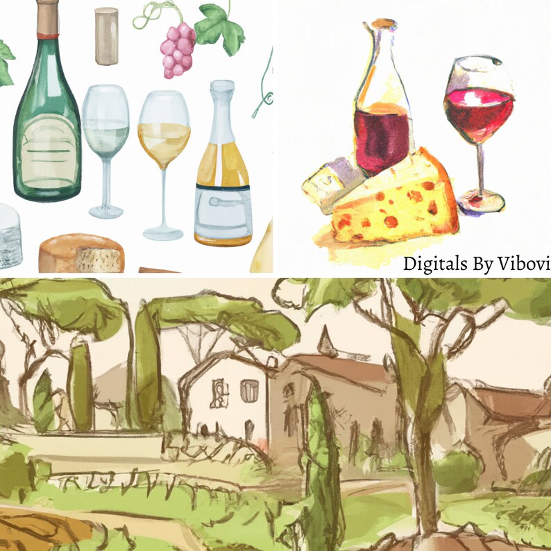 Watercolor Wine and Grapes Clipart, White and Red Wine Glass, Winery ...