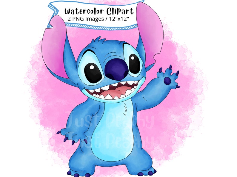 Waving Stitch Watercolor Clipart Set, Cute Cartoon, PNG, Alien ...
