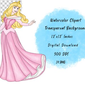 Sleeping Beauty Watercolor Clipart Set, Cute Cartoon, Princess Aurora ...