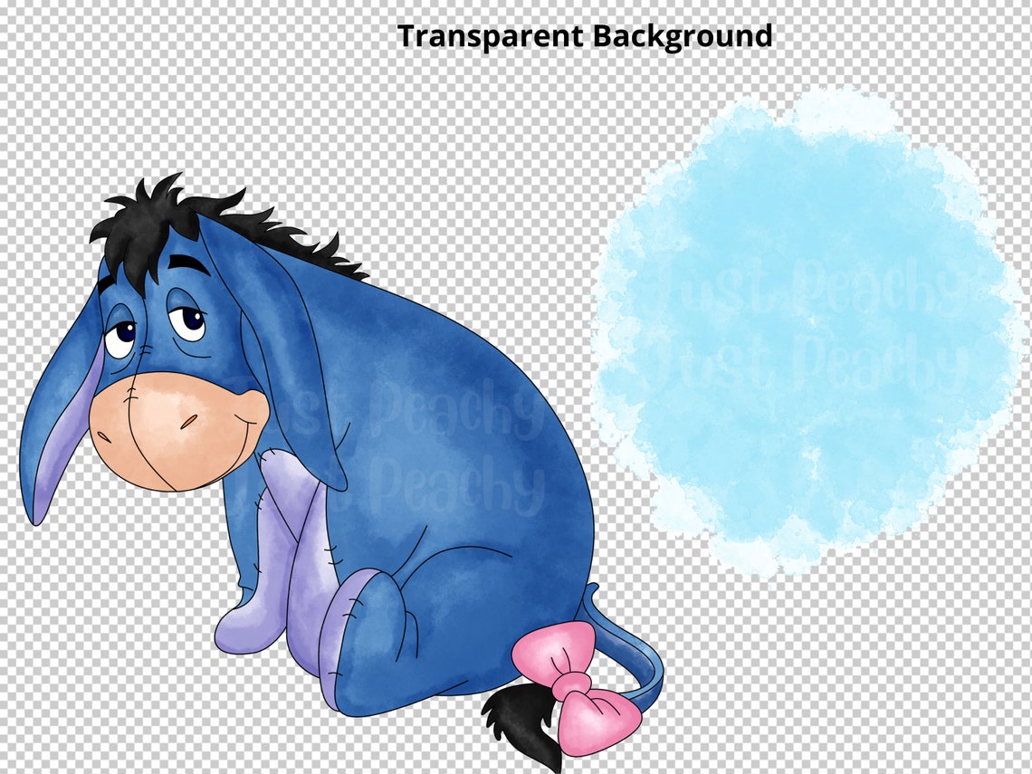 Eeyore Watercolor Clipart: Hand Drawn PNG, Nursery Art (digital ...