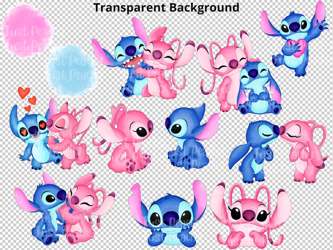 Stitch and Angel Watercolor Clipart Set: Cartoon PNG (digital Download ...