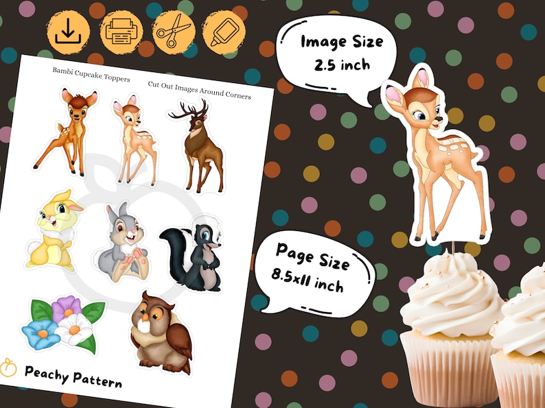 Bambi Watercolor Cupcake Toppers: Birthday Party Decoration (digital ...