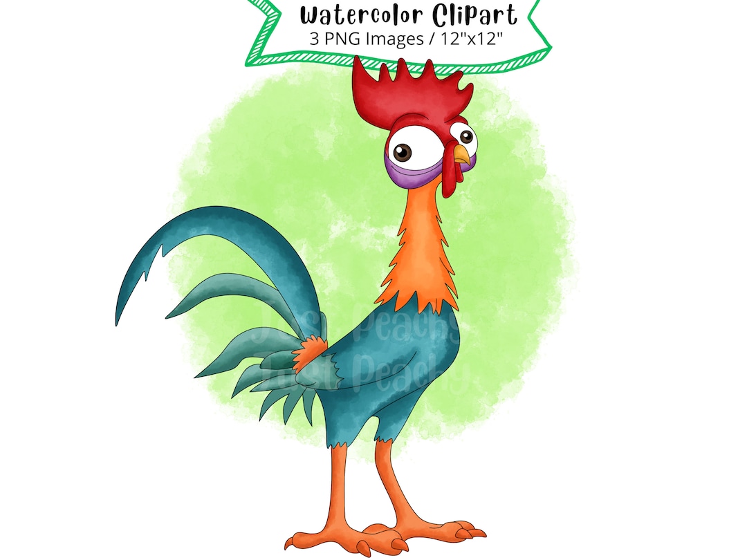 Hei Hei From Moana Hand Drawn Watercolor Clipart Set, Cute Cartoon ...