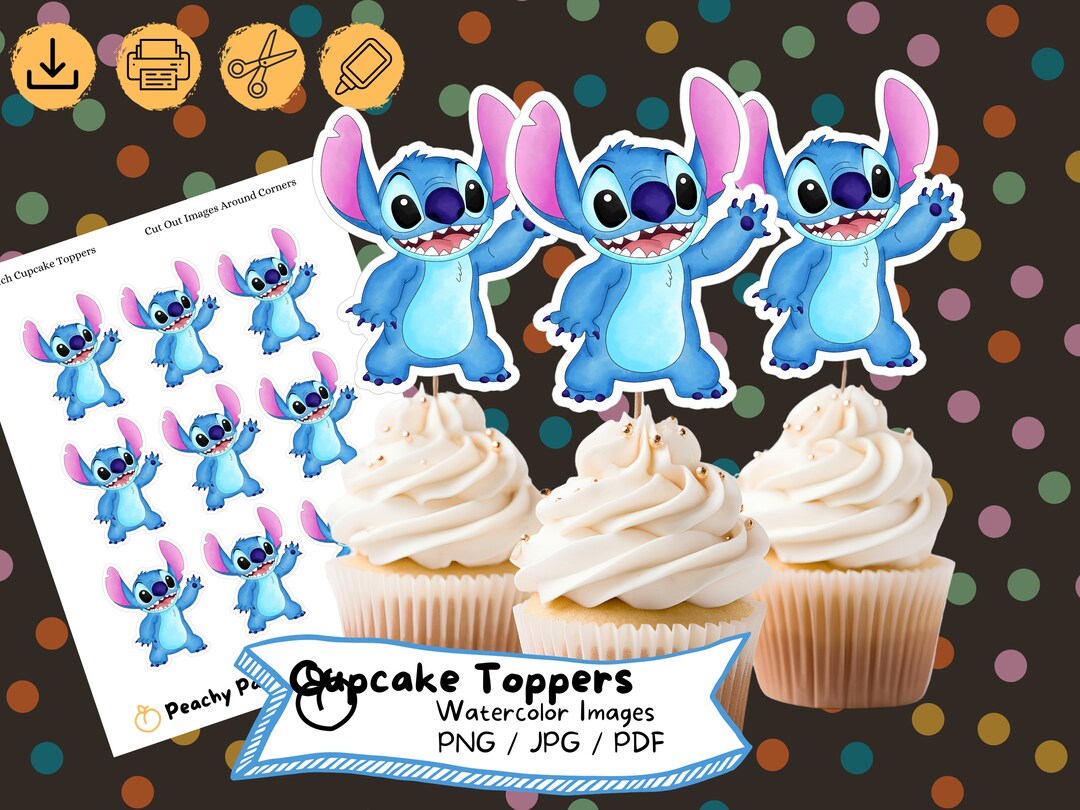 Stitch Watercolor Cupcake Topper, Instant Digital Download, Birthday ...