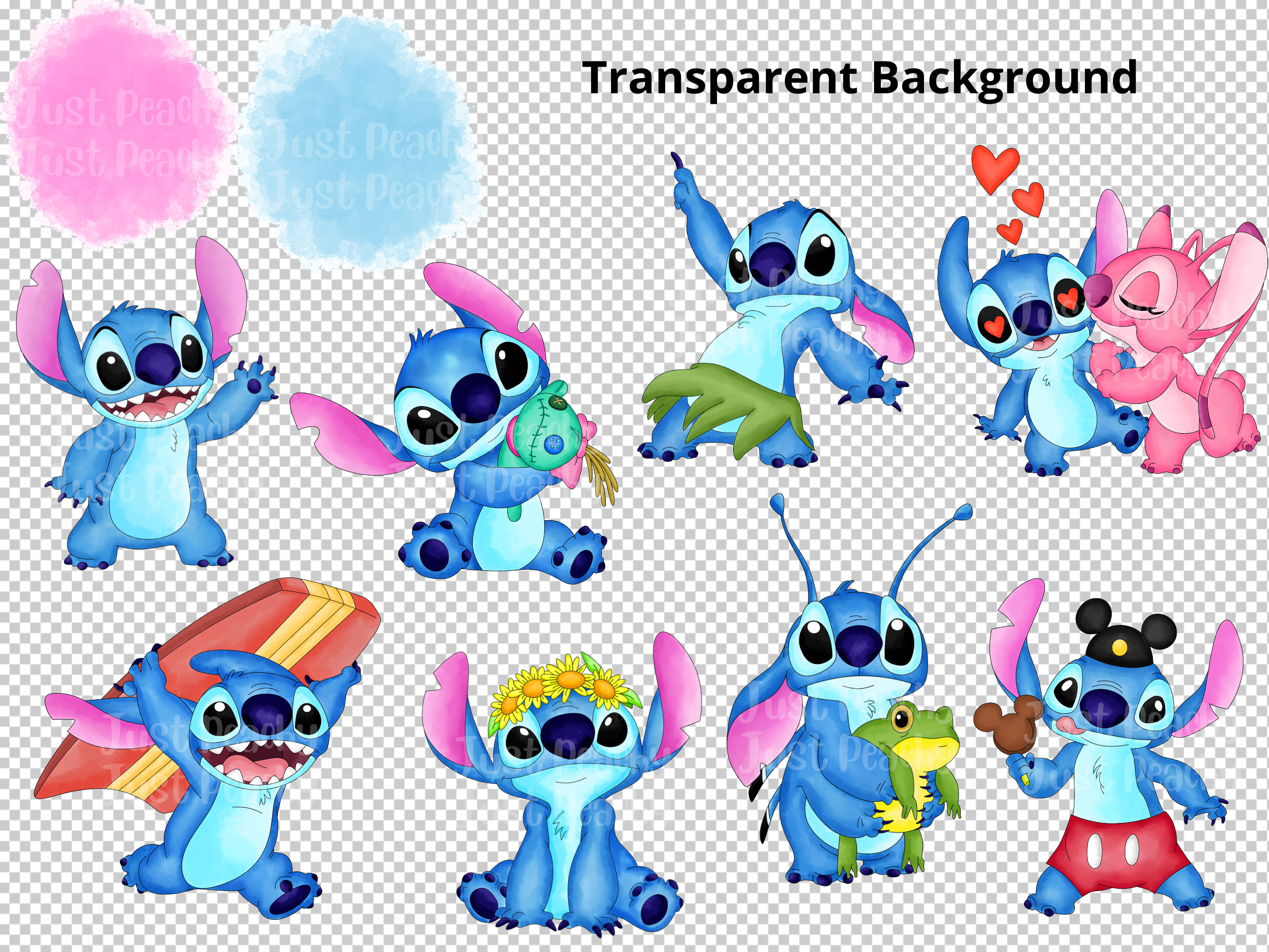 Stitch Watercolor Clipart Set Cute Cartoon Illustration PNG - Etsy