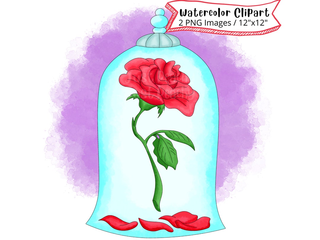 Enchanted Rose From Beauty and the Beast Hand Drawn Watercolor Clipart ...