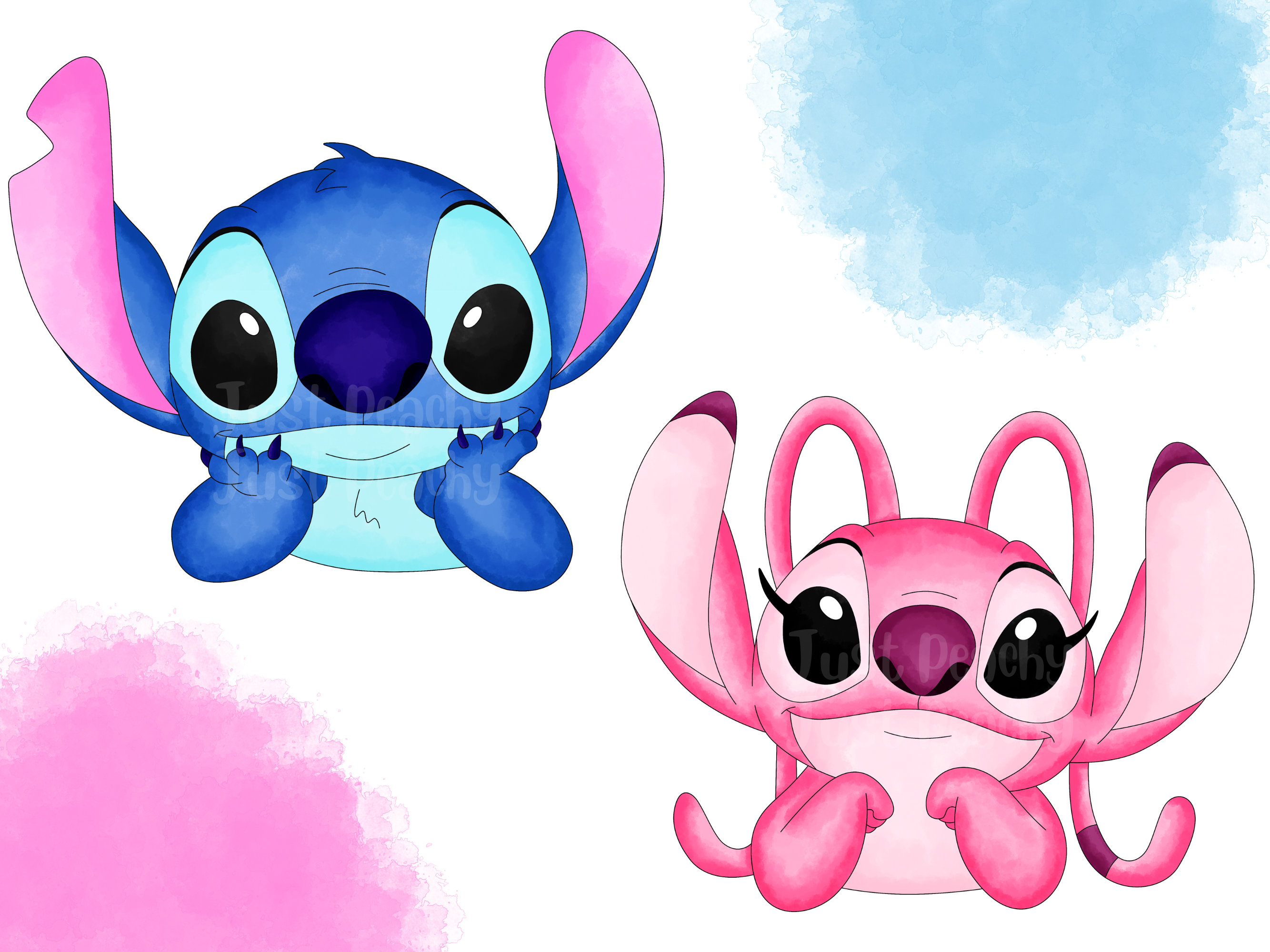 Stitch and Angel Watercolor Clipart Set: Cartoon PNG (digital Download ...