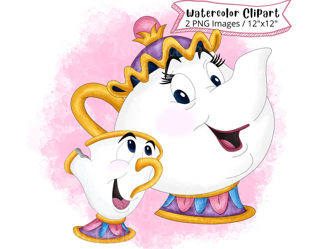 Mrs. Potts and Chip Watercolor Clipart: Beauty and the Beast (PNG) - Etsy