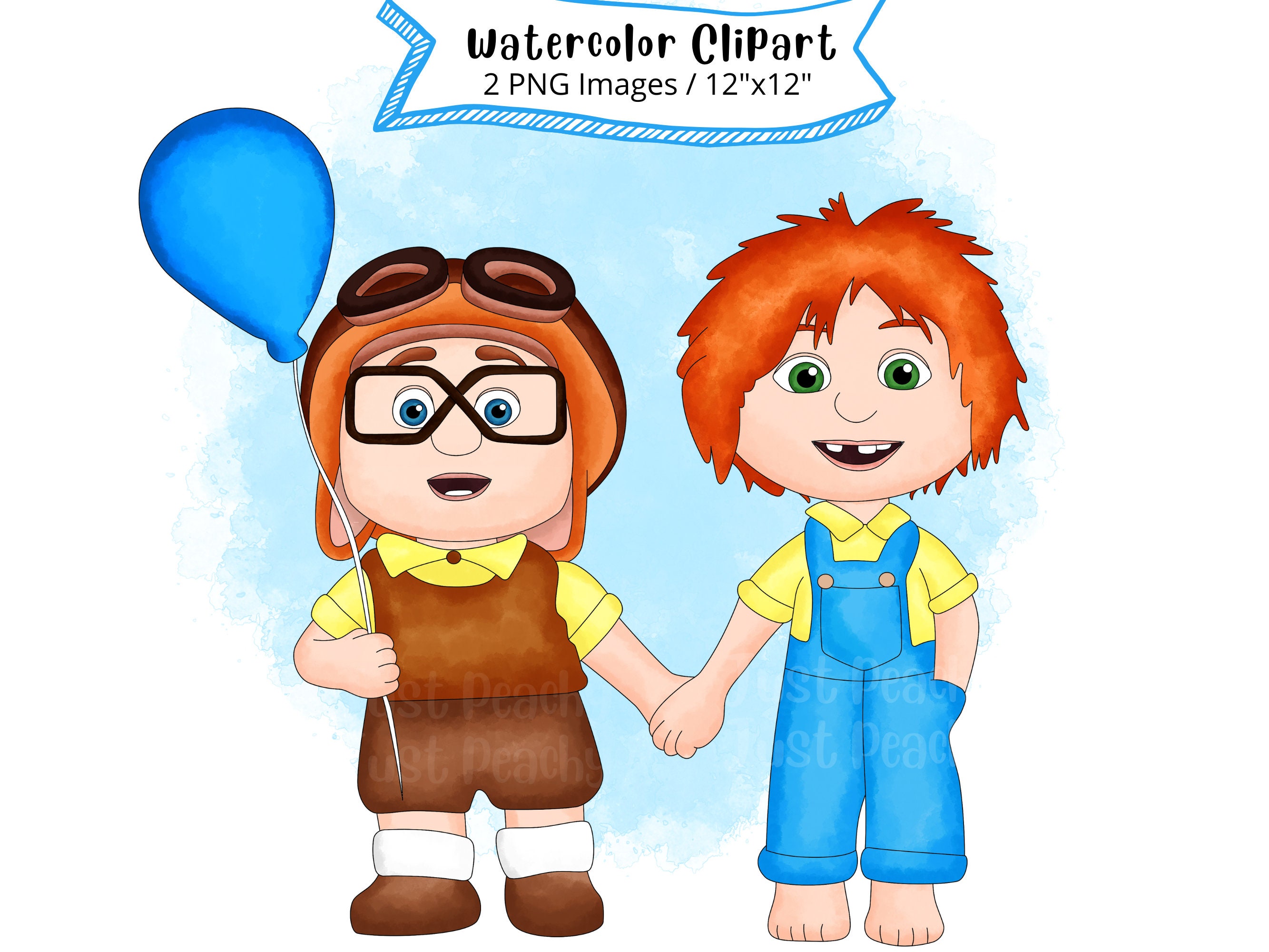 Charl and Ellie From UP Hand Drawn Watercolor Clipart, PNG, High ...