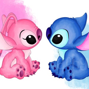 Stitch and Angel Watercolor Clipart Set: Cartoon PNG (digital Download ...