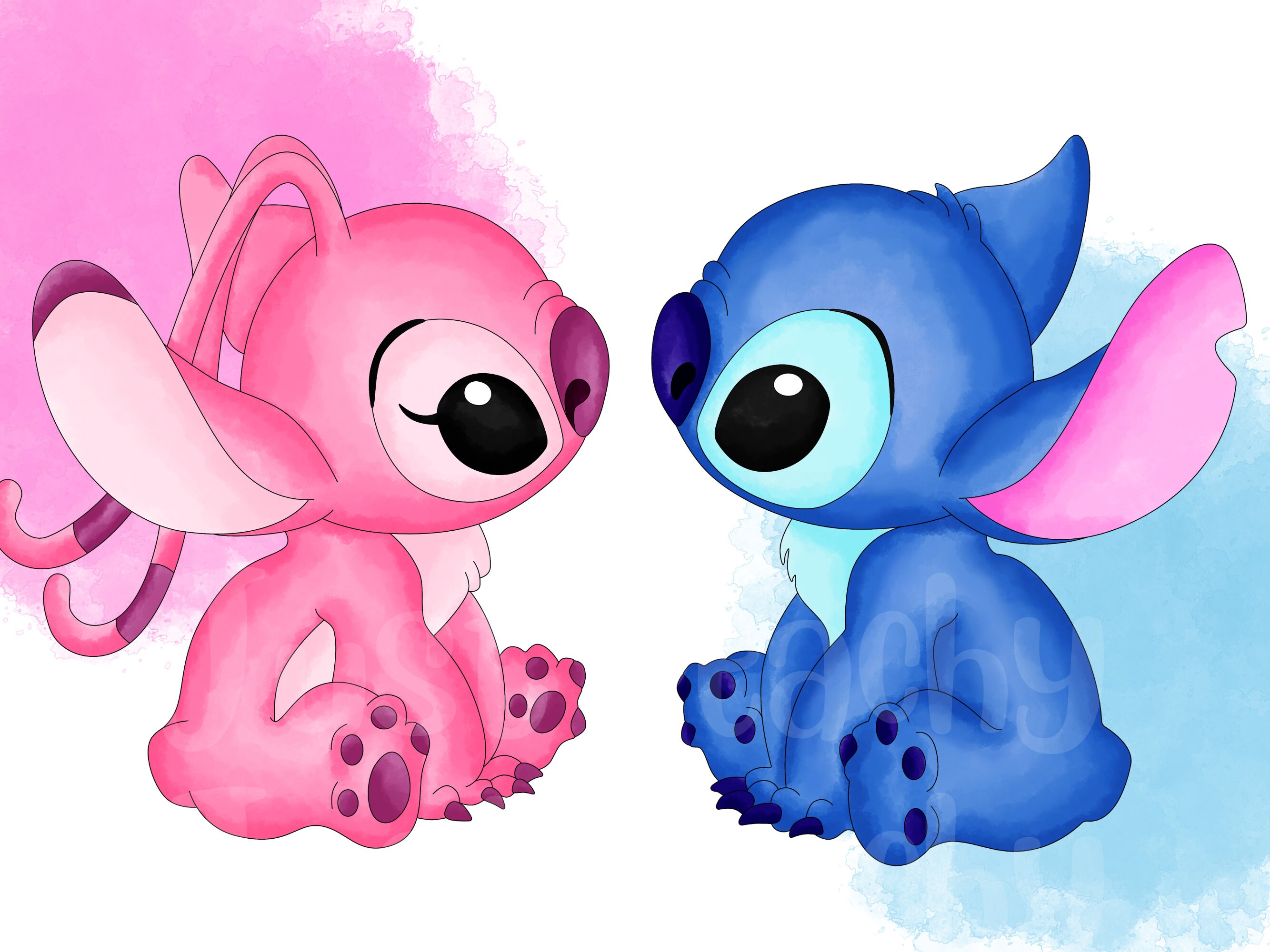 Stitch and Angel Watercolor Clipart Set, Cute Cartoon, PNG, Transparent ...