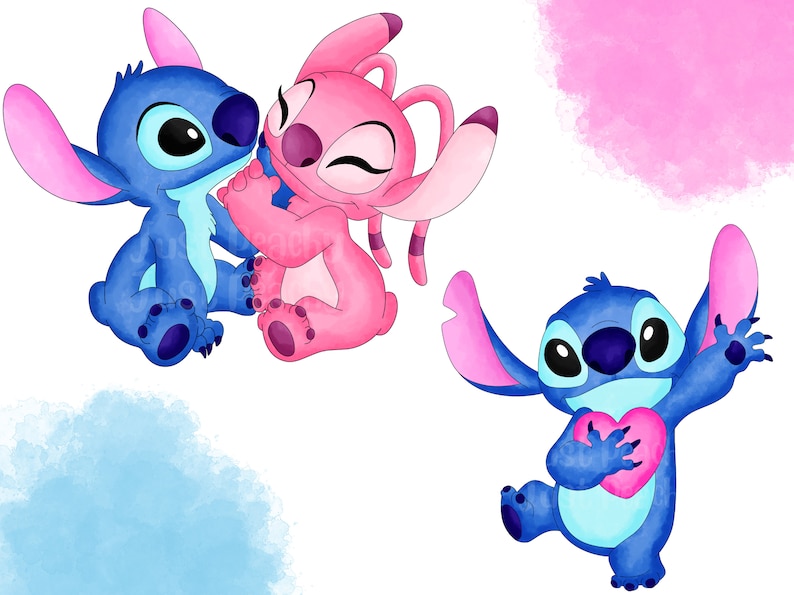 Stitch and Angel Watercolor Clipart Set: Cartoon PNG (digital Download ...