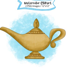 Magic Lamp From Aladdin Hand Drawn Watercolor Clipart, Cute Cartoon ...