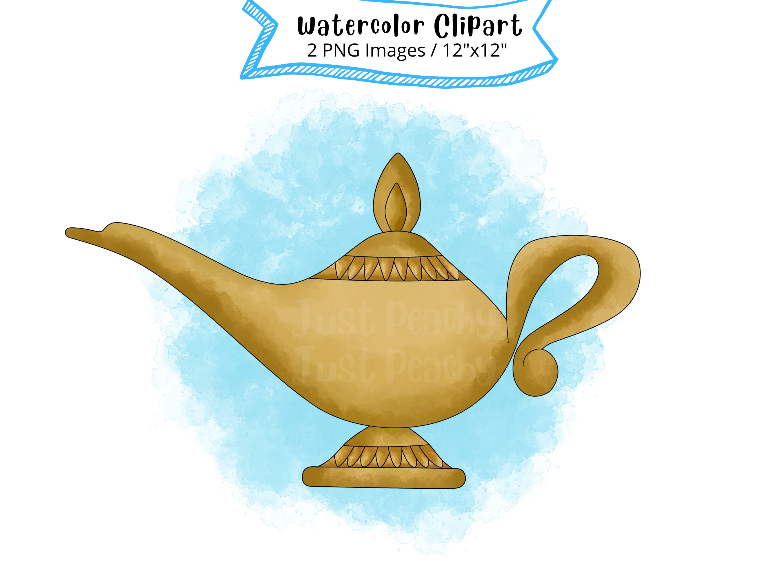 Magic Lamp From Aladdin Hand Drawn Watercolor Clipart, Cute Cartoon Illustration, Transparent ...