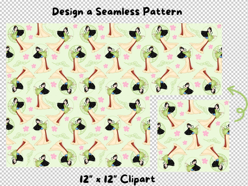 Mulan Watercolor Seamless Pattern, Cartoon Design (digital Download) - Etsy