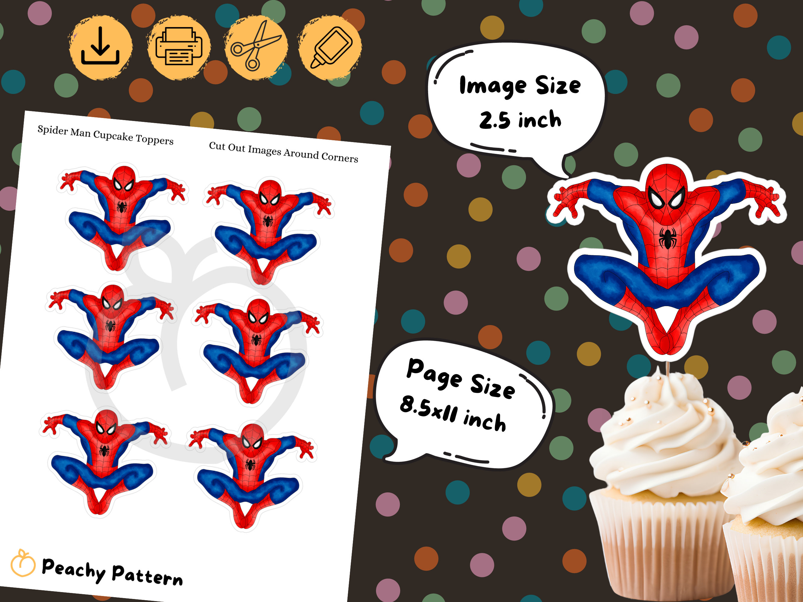 Spider-man Watercolor Cupcake Topper, Digital Download, Birthday Party ...