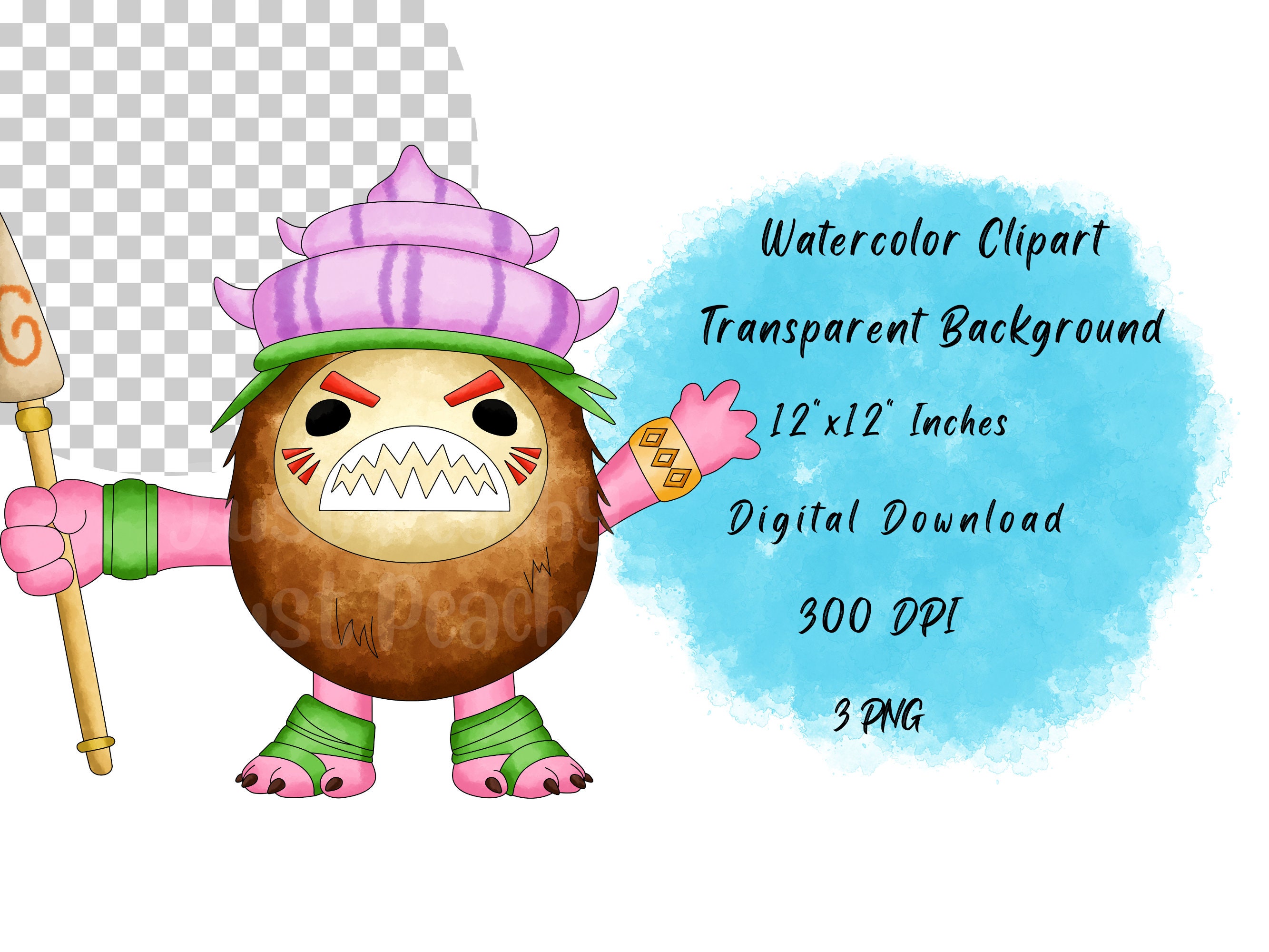 Kakamora From Moana Hand Drawn Watercolor Clipart Set, Cute Cartoon ...