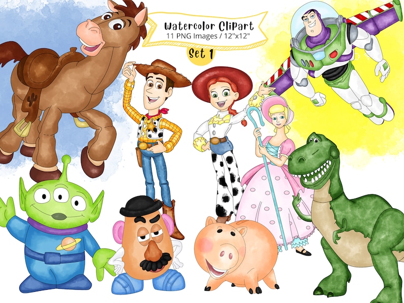 Toy Story Watercolor Clipart: Cartoon Characters PNG (digital Download ...
