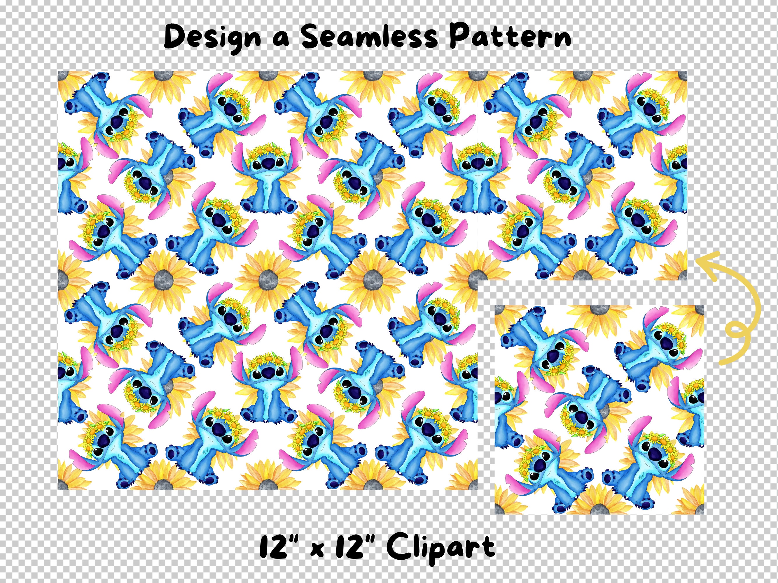 Sunflower Stitch Seamless Pattern, Lilo and Stitch, Digital Download ...