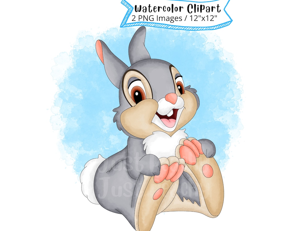 Thumper Bambi Watercolor Clipart Set, Cartoon Bunny PNG (digital ...