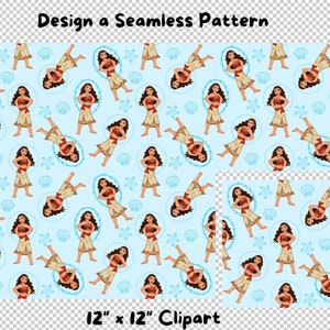 Princess Moana Watercolor Seamless Pattern, Digital Download, Cute ...