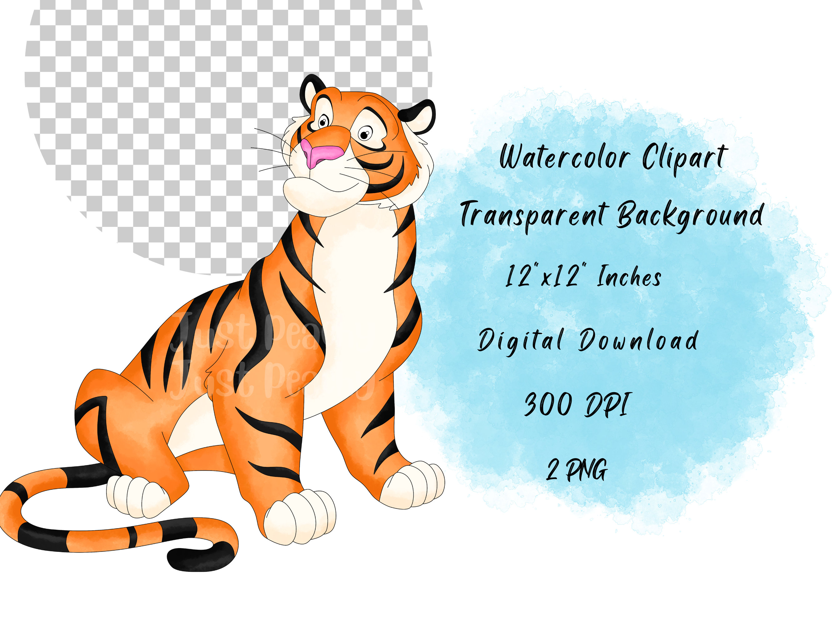 Rajah Aladdin Watercolor Clipart: Cartoon Tiger Illustration (digital ...