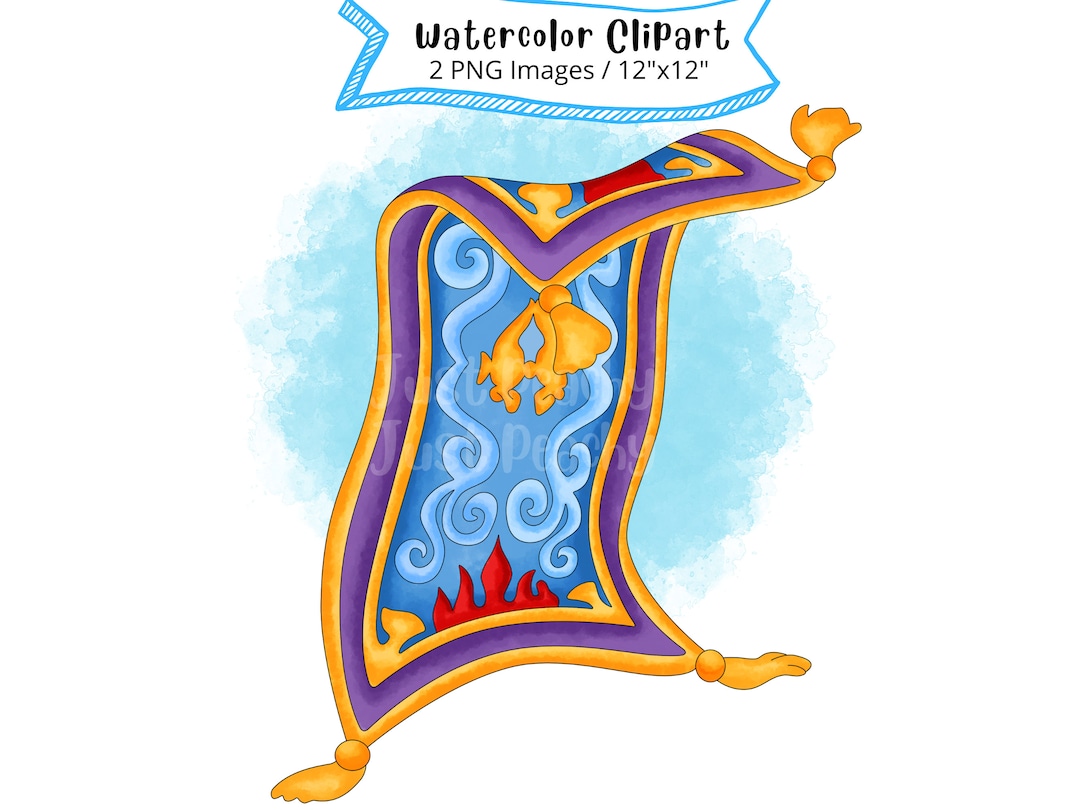 Aladdin Flying Carpet Watercolor Clipart: Cartoon Illustration (digital ...