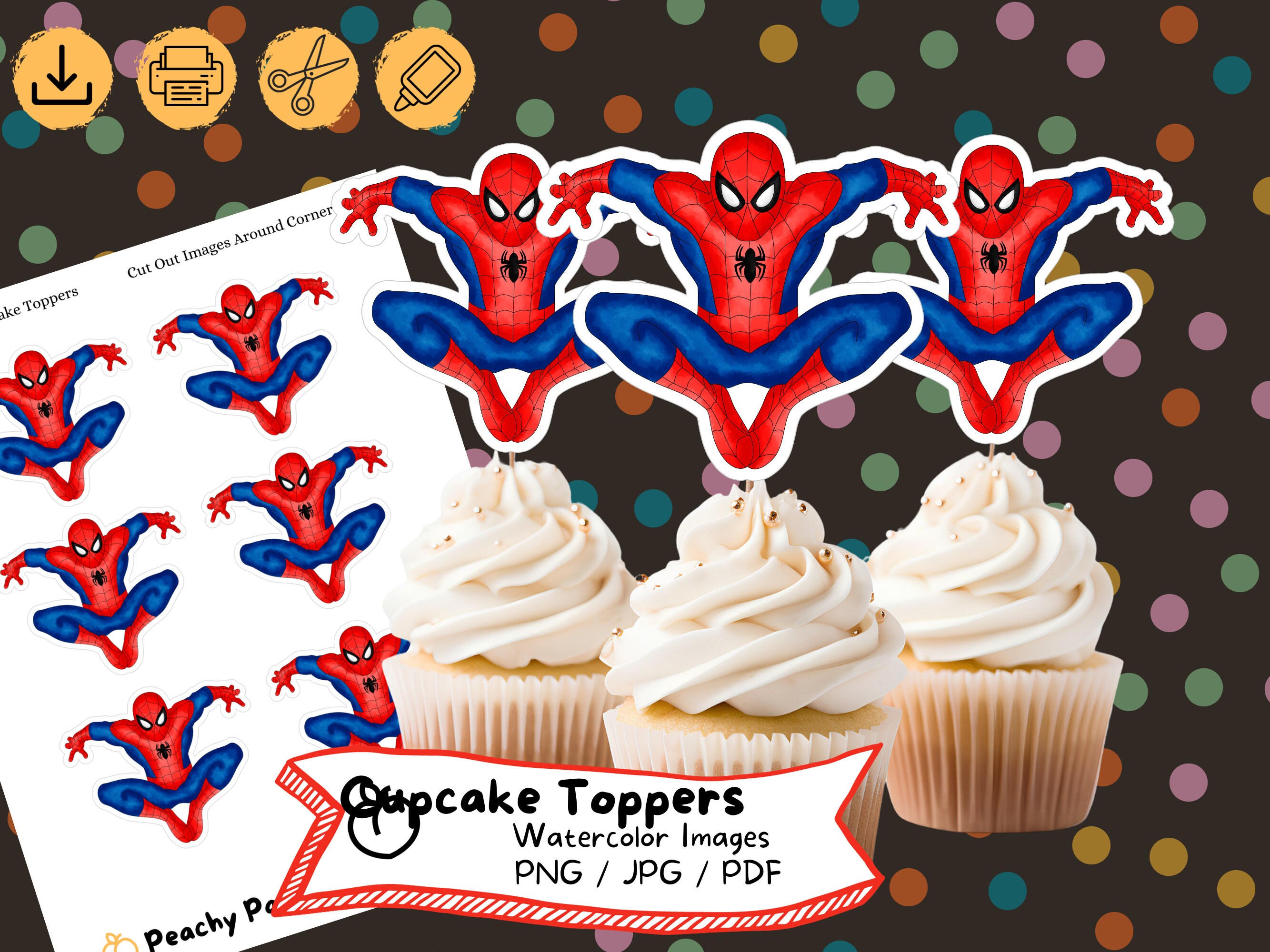 Spider-man Watercolor Cupcake Topper, Digital Download, Birthday Party ...