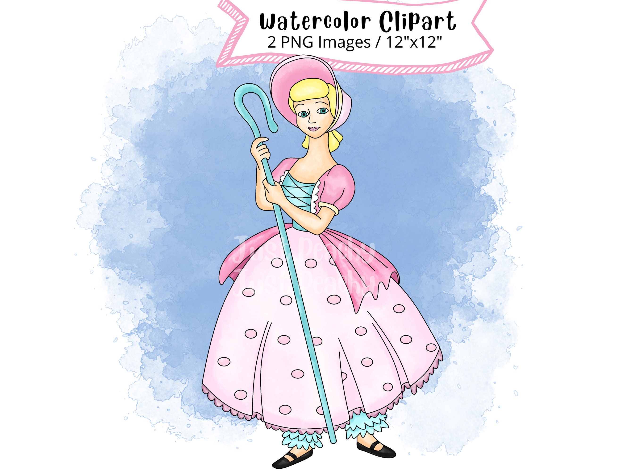 Bo Peep Toy Story Watercolor Clipart, Cute Cartoon Illustration, Buzz ...