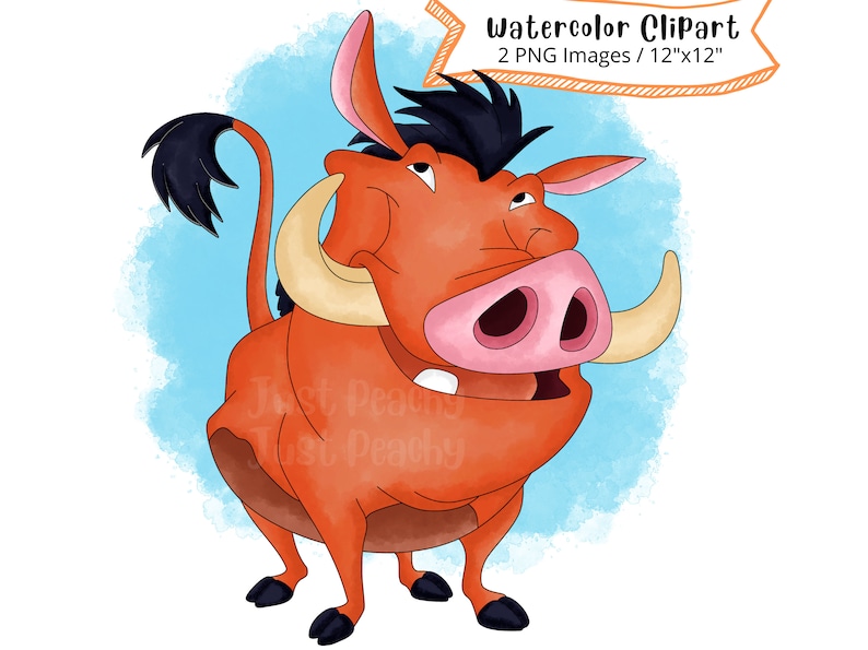 Pumba From Lion King Hand Drawn Watercolor Clipart Set, PNG, High ...