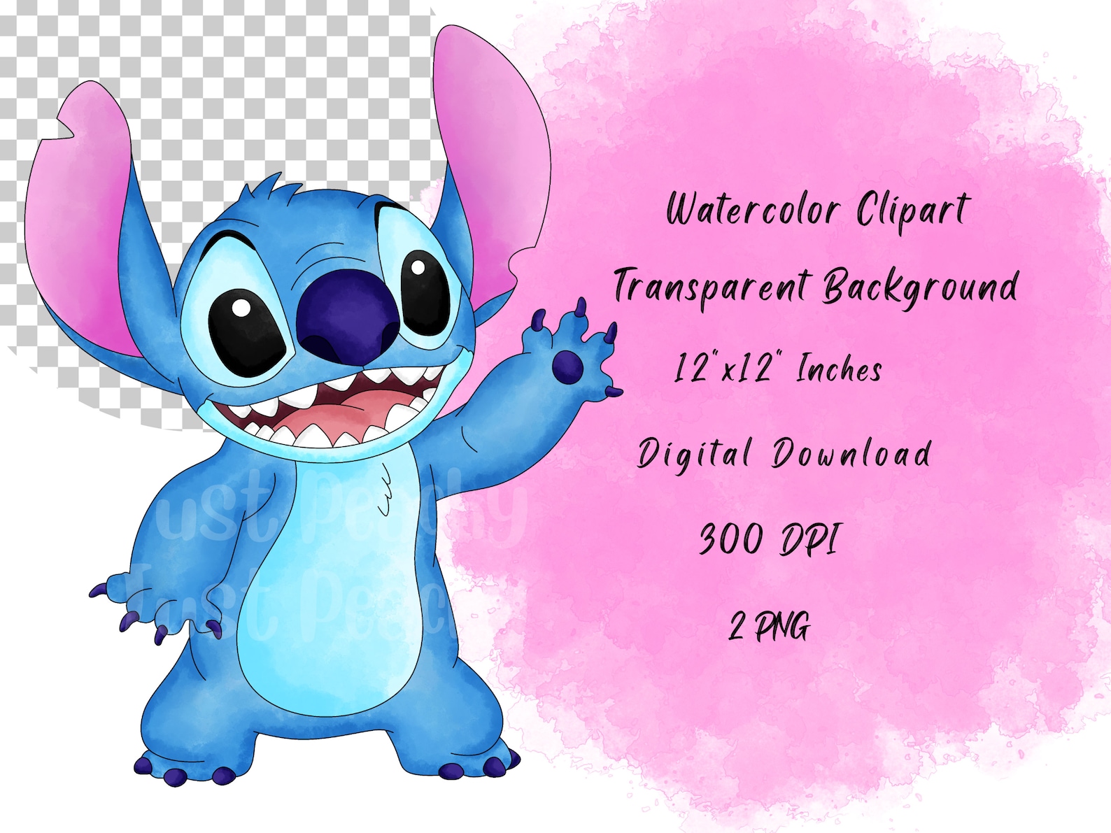 Waving Stitch Watercolor Clipart Set, Cute Cartoon, PNG, Alien ...