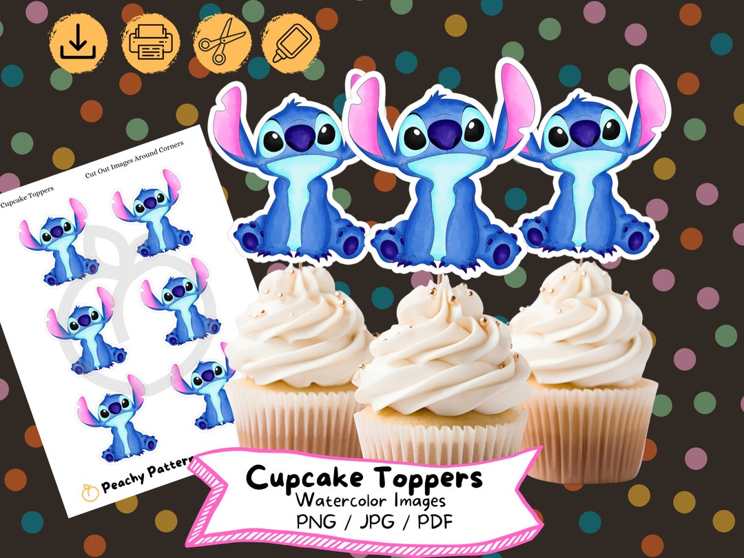 Stitch Watercolor Cupcake Topper, Instant Digital Download, Birthday ...