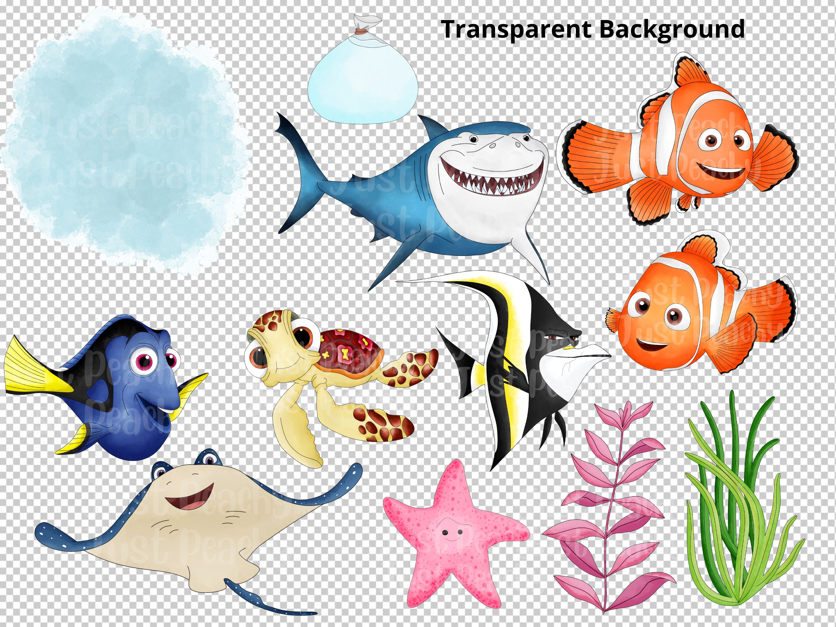Finding Nemo Watercolor Clipart, Cute Cartoon Illustration, Dory, Under ...