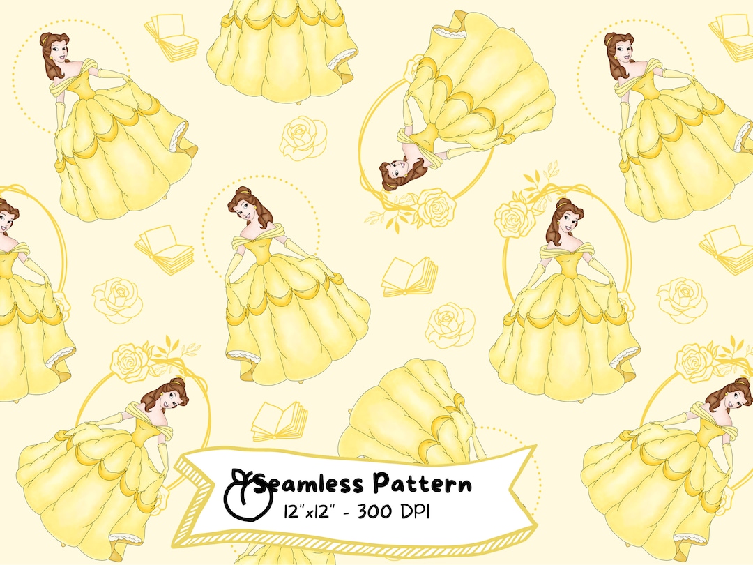 Princess Belle Watercolor Seamless Pattern: Beauty and the Beast ...