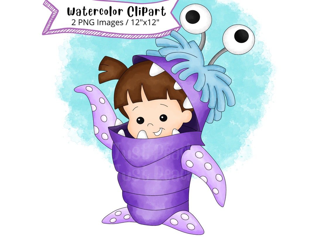 Boo From Monsters Inc Watercolor Clipart Set, Cute Cartoon, PNG, High ...