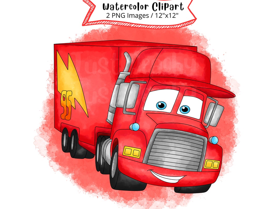 Mack From Cars Movie, Watercolor Clipart, Cute Cartoon, Cars PNG ...