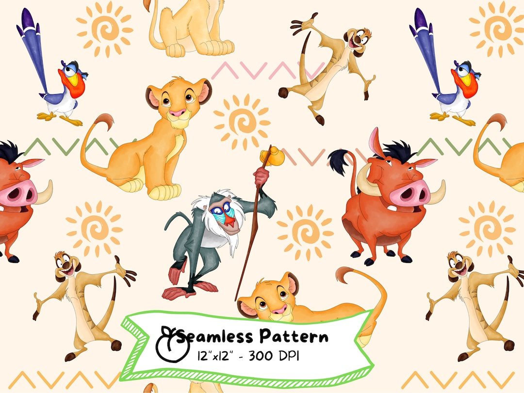 Lion King Seamless Pattern, Digital Download, Cute Cartoon, High ...