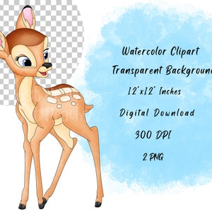 Faline From Bambi Hand Drawn Watercolor Clipart Set, Cute Cartoon ...