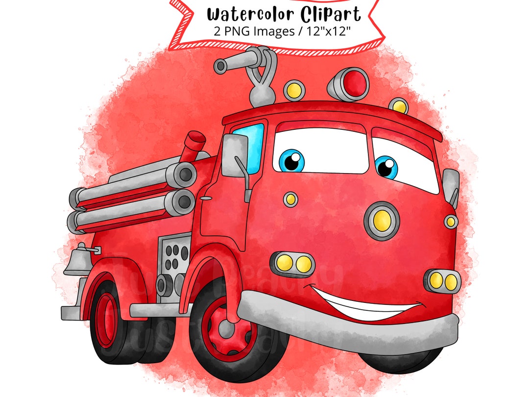 Red From Cars Movie, Firetruck Watercolor Clipart, Cute Cartoon, Cars ...