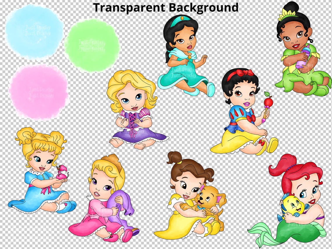Watercolor Baby Princess Clipart: Cartoon PNG Set (digital Download) - Etsy
