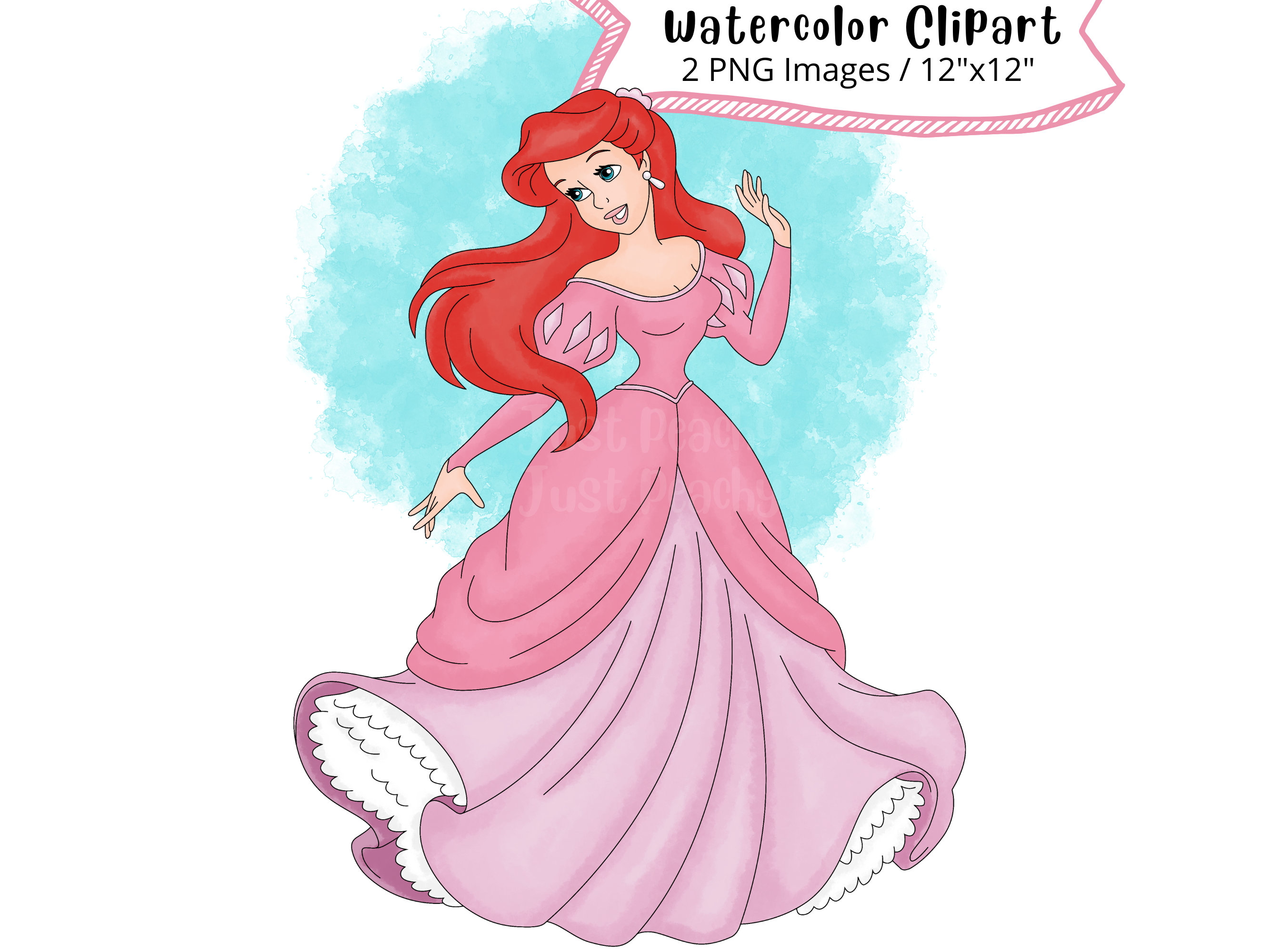 The Little Mermaid Hand Drawn Watercolor Clipart, Cute Cartoon, PNG ...
