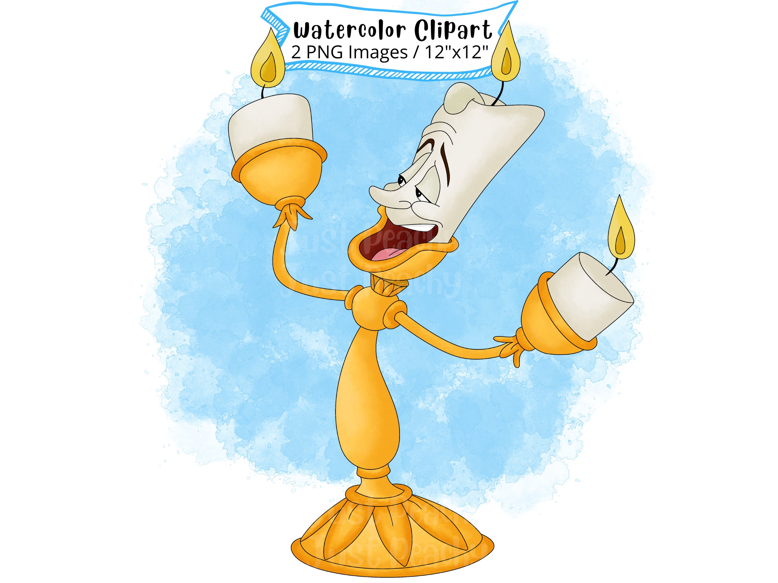 Lumiere From Beauty and the Beast Hand Drawn Watercolor Clipart Set ...